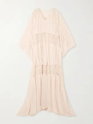DIMA AYAD Draped Georgette And Lace Gown - Pink