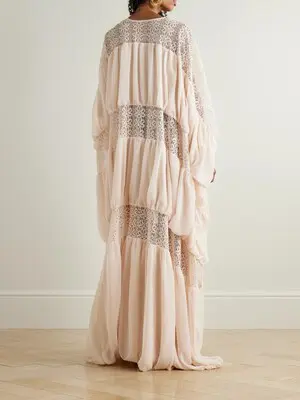 DIMA AYAD Draped Georgette And Lace Gown - Pink