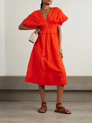 Sea Zora Pleated Ramie Midi Dress