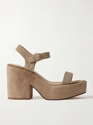 Gabriela Hearst Iman Suede Platform Sandals - Neutrals