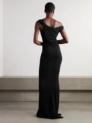 Rick Owens Sahara Asymmetric Paneled Gathered Jersey Gown - Black