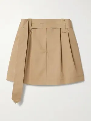 Moncler Belted Pleated Twill Mini Skirt
