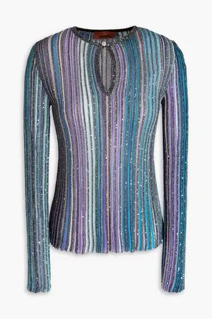 Missoni Sequin-embellished Striped Ribbed-knit Sweater - Violet