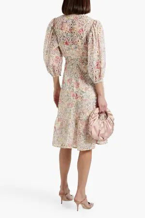 MIKAEL AGHAL Belted Printed Broderie Anglaise Midi Dress
