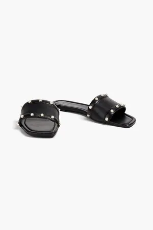 STUART WEITZMAN Faux Pearl-embellished Leather Slides - Black