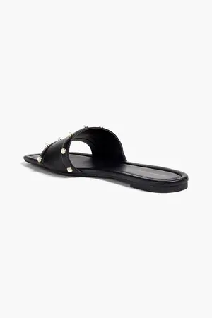 STUART WEITZMAN Faux Pearl-embellished Leather Slides - Black