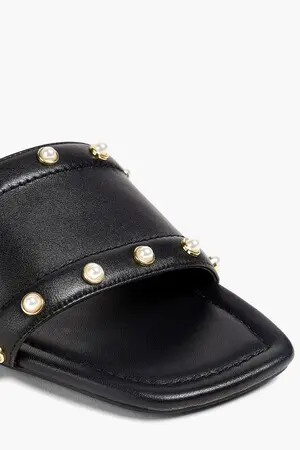 STUART WEITZMAN Faux Pearl-embellished Leather Slides - Black