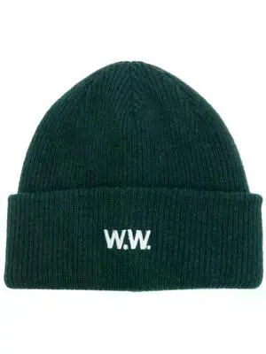 Wood Wood Logo-embroidered Ribbed Wool Beanie - Green