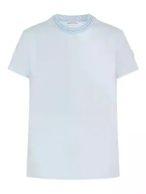 Moncler Crochet-detail Cotton T-shirt - Blue