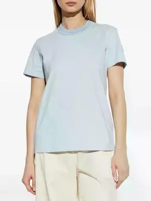 Moncler Crochet-detail Cotton T-shirt - Blue