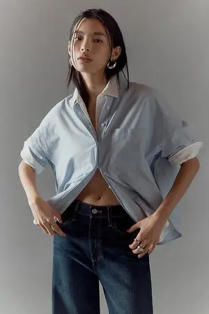 Maeve Mabel Boxy Oxford Shirt Top - Blue