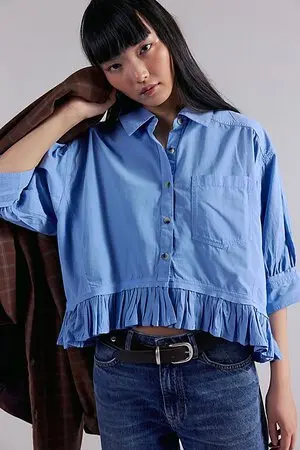 Women's Collared Ruffle Tops