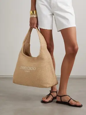 JIMMY CHOO Embroidered Raffia Tote