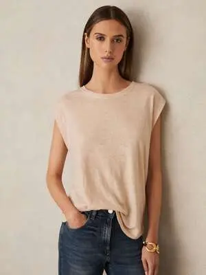 REISS Mara Linen T-shirt - Peach