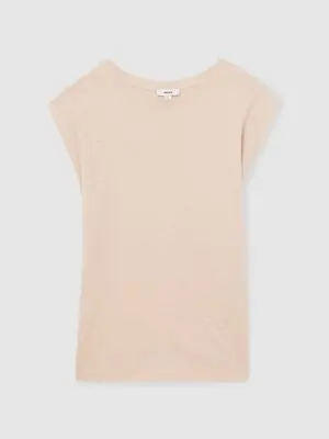 REISS Mara Linen T-shirt - Peach