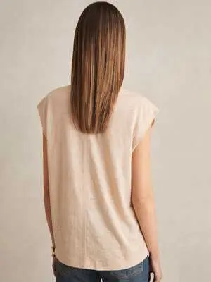 REISS Mara Linen T-shirt - Peach