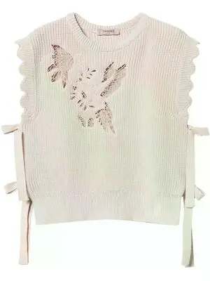 TWINSET Embroidered Lace Top - Neutrals