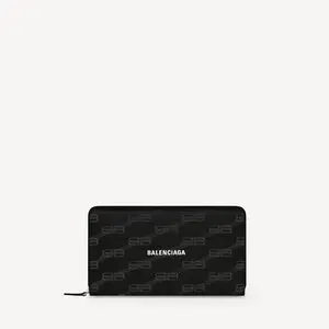 Balenciaga Signature Continental Wallet Bb Monogram Coated Canvas - Black