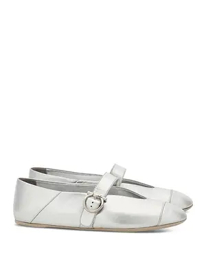 Ferragamo Silver Tone Flats For Women