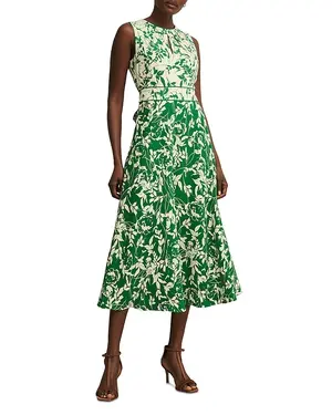 HOBBS LONDON Maddie Floral Print Midi Dress - Green Cream
