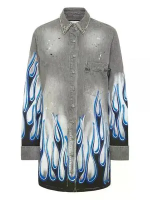 Philipp Plein Graphic-print Denim Shirt - Grey