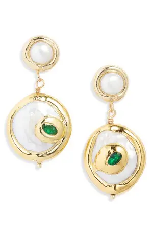 VIDAKUSH Freshwater Pearl Drop Earrings - Gold