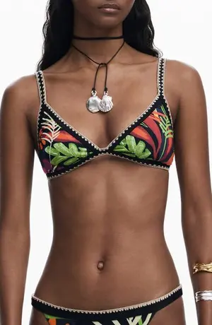 Desigual Desigual Crochet Trim Bikini Top Black Multi