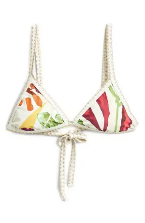 Desigual Crochet Trim Bikini Top - Ivory/ Light Beige Multi