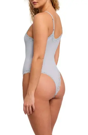 Fleur't Lace Trim Bodysuit - Silver Lake Rib