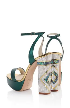 FREYA ROSE Arte Ankle Strap Pearl Heel Sandal - Green