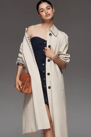 Avec Les Filles Long Trench Coat Jacket - Light Khaki