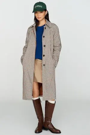 Avec Les Filles Long Trench Coat - Plaid