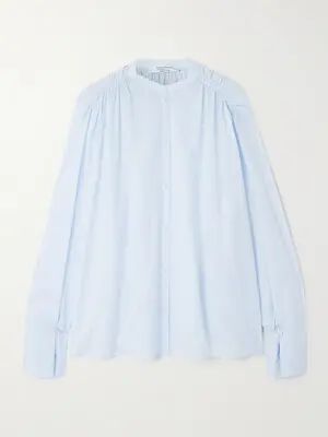 Another Tomorrow Gathered Organic Cotton-voile Shirt