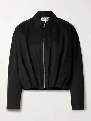 Loewe Gathered Cotton And Silk-blend Twill Jacket - Black