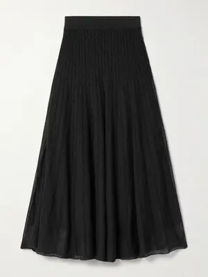 Khaite Dawn Pointelle-knit Midi Skirt - Black