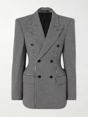 Balenciaga Hourglass Houndstooth Wool Blazer - Gray