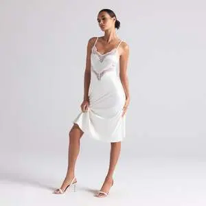 SKIMS Woven Shine Lace Midi Slip Dress