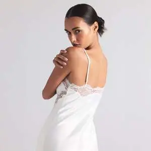 SKIMS Woven Shine Lace Midi Slip Dress