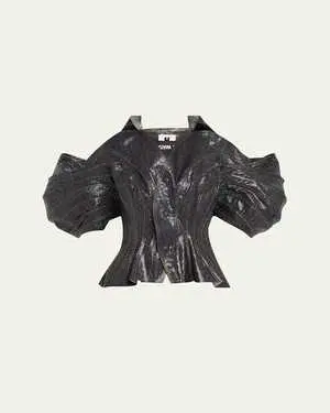 Junya Watanabe Junya Watanabe Structured Foiled Print Denim Jacket - Indigo