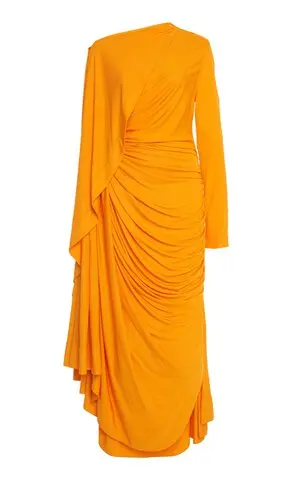 Bottega Veneta Asymmetric Draped Jersey Midi Dress - Orange