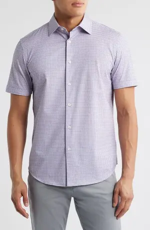 Bugatchi Miles Ooohcotton® Gingham Short Sleeve Button-up Shirt - Pink
