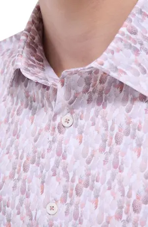 Bugatchi Miles Ooohcotton® Pineapple Print Short Sleeve Button-up Shirt - Brick