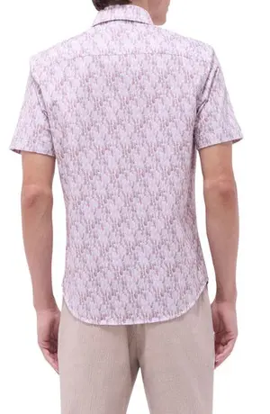 Bugatchi Miles Ooohcotton® Pineapple Print Short Sleeve Button-up Shirt - Brick