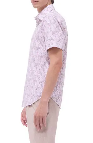 Bugatchi Miles Ooohcotton® Pineapple Print Short Sleeve Button-up Shirt - Brick