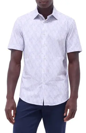 Bugatchi Miles Ooohcotton® Pineapple Print Short Sleeve Button-up Shirt - Sky