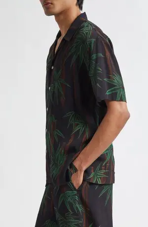 ENDLESS JOY Bamboo Print Crepe Button-up Shirt
