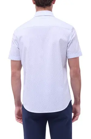 Bugatchi Miles Ooohcotton® Cactus Print Short Sleeve Button-up Shirt - White
