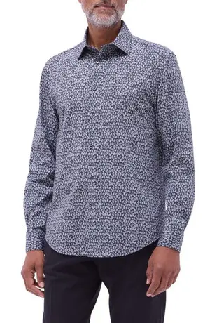 Bugatchi James Ooohcotton® Leaf Print Button-up Shirt - Black