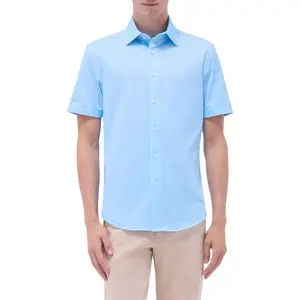 Bugatchi Miles Ooohcotton® Bowling Pin Print Short Sleeve Button-up Shirt - Ice