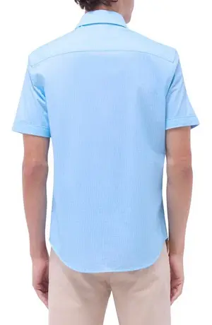 Bugatchi Miles Ooohcotton® Bowling Pin Print Short Sleeve Button-up Shirt - Ice